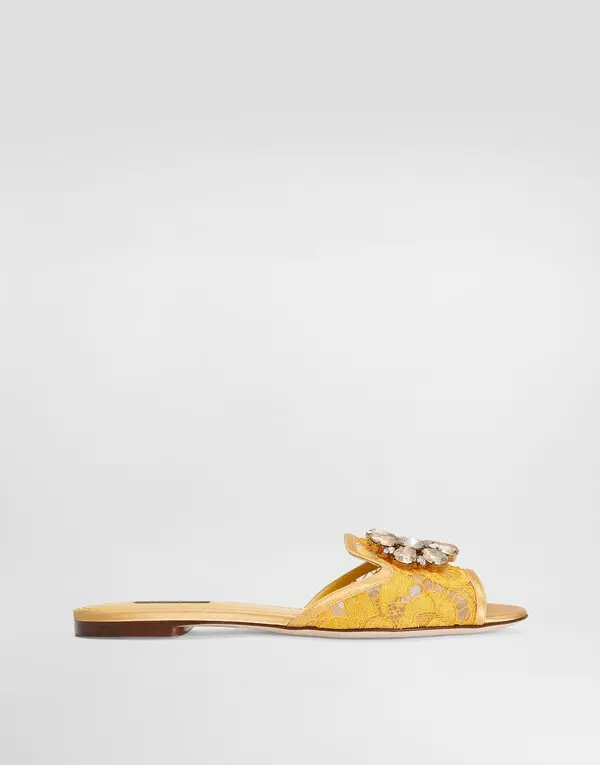 Dolce & Gabbana Lace Slippers With Crystals - Yellow