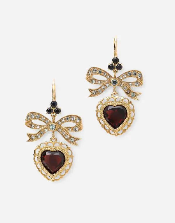 Dolce & Gabbana Heart Leverback Earrings In Yellow With Rhodolite Garnet Heart