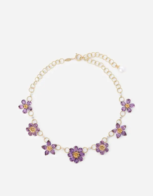 Dolce & Gabbana Yellow Necklace With Amethyst And Floral Motif