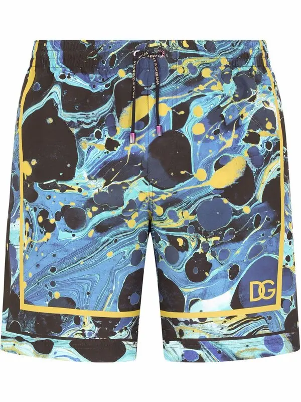 Dolce & Gabbana Marble-print Mid-length Swimshorts