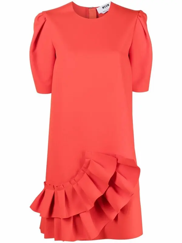 Msgm Asymmetric-Ruffled Shift Dress In Red - 30% Off | Editorialist