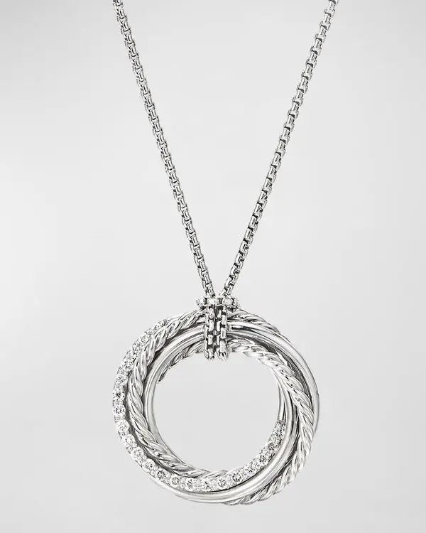 David Yurman Dy Crossover Pendant Necklace With Diamonds - White & Silver
