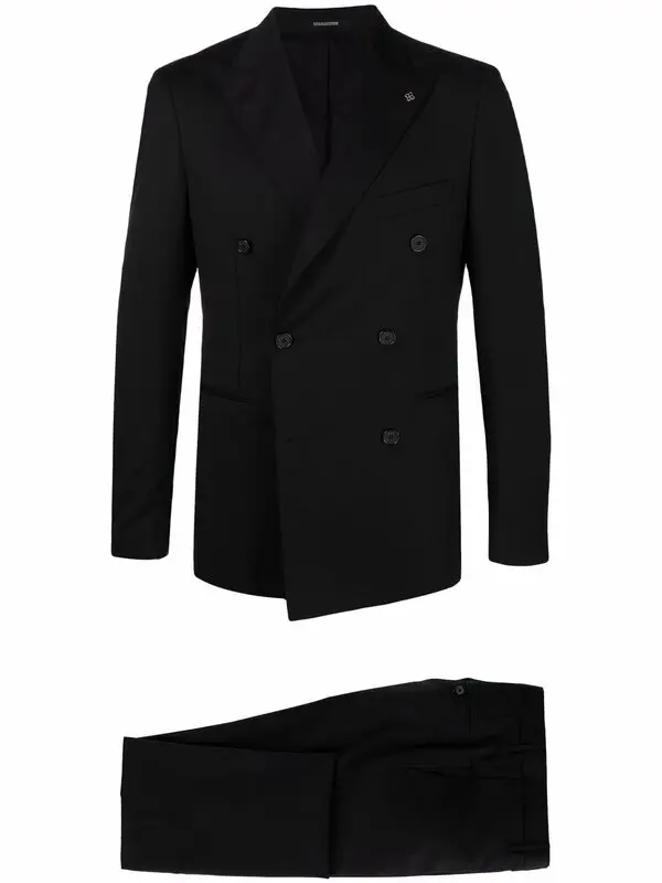 Tagliatore Fitted Double-breasted Suit - Black