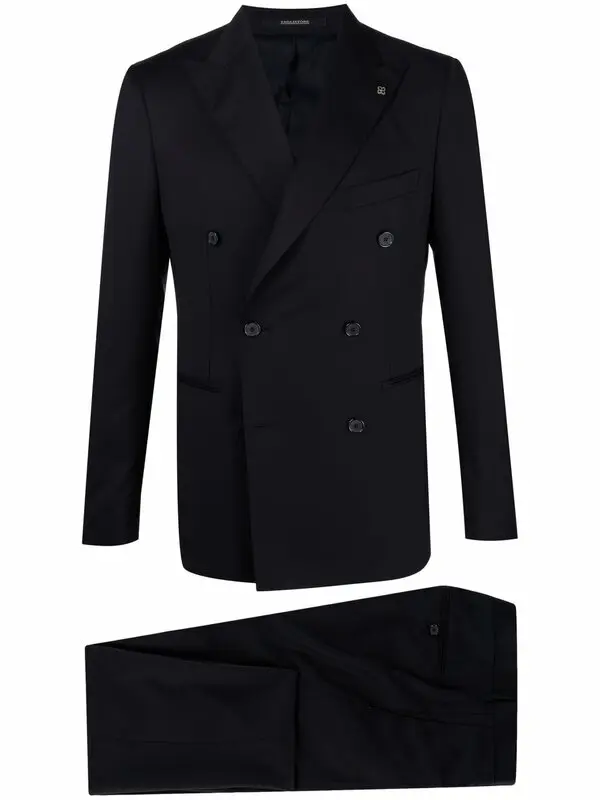 Tagliatore Fitted Double-breasted Suit - Blue