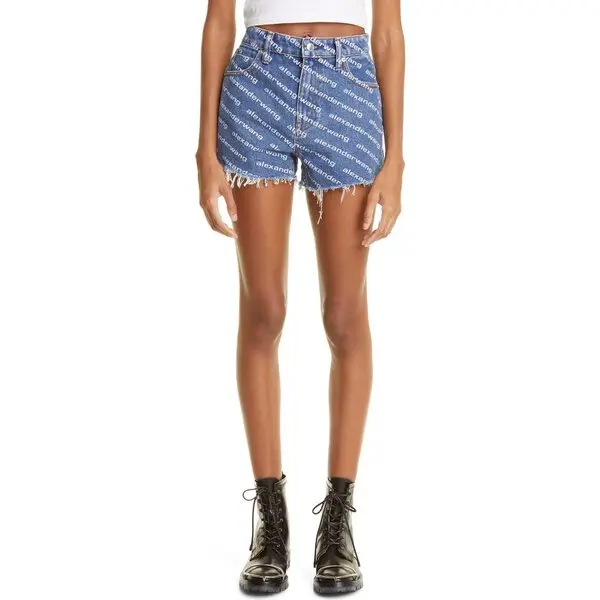 Alexander Wang Bite Logo Denim Shorts - Deep Blue/white