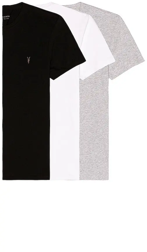 All Saints Tonic Ss Crew 3 Pack In Black - Optic  Black  & Grey