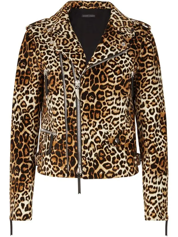 GIUSEPPE ZANOTTI Amelia Leopard-print Biker Jacket