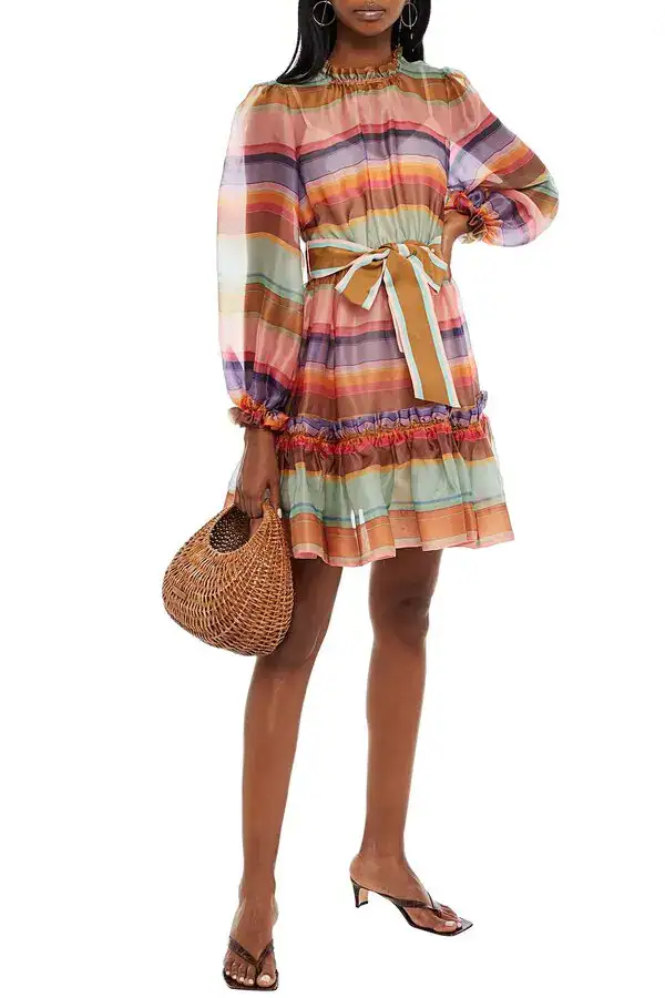 Zimmermann The Lovestruck Belted Striped Organza Mini Dress Size In  Multicolor - 60% Off | Editorialist