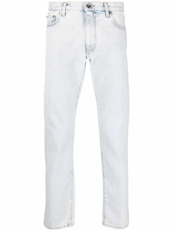 Off-White Slim Fit Jeans With Diag-stripe Print - Blue