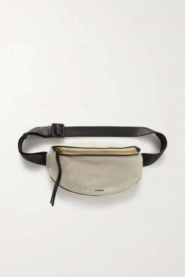 Jil Sander Moon Small Leather-Trimmed Cotton-Canvas Belt Bag