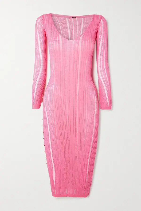 Cult Gaia Antonella Button-Detailed Ribbed-Knit Coverup In Pink - 50% Off |  Editorialist