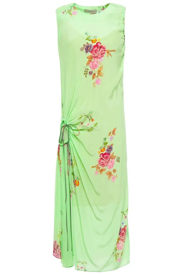 Preen By Thornton Bregazzi Aida Ruched Floral-Print Crepe De Chine Midi  Dress Size In Lime Green - 80% Off | Editorialist