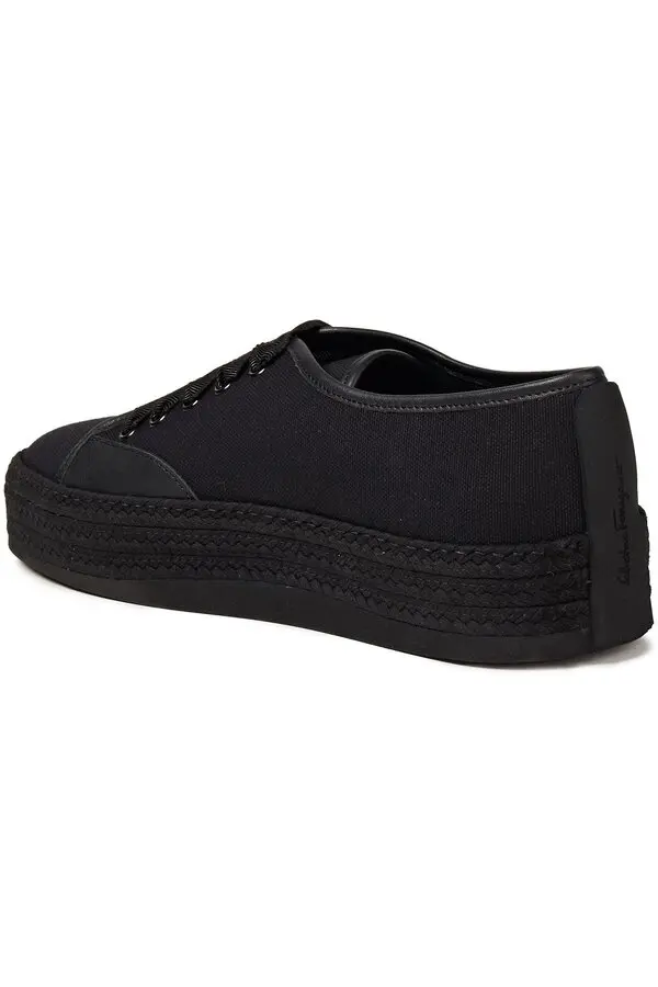 FERRAGAMO Leather-trimmed Canvas Platform Espadrille Sneakers