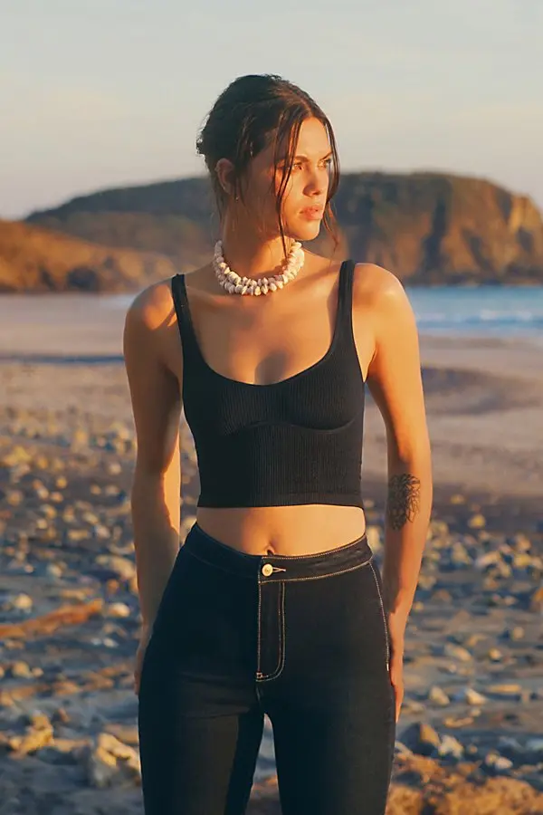 Free People Meg Seamless Crop Top - Black