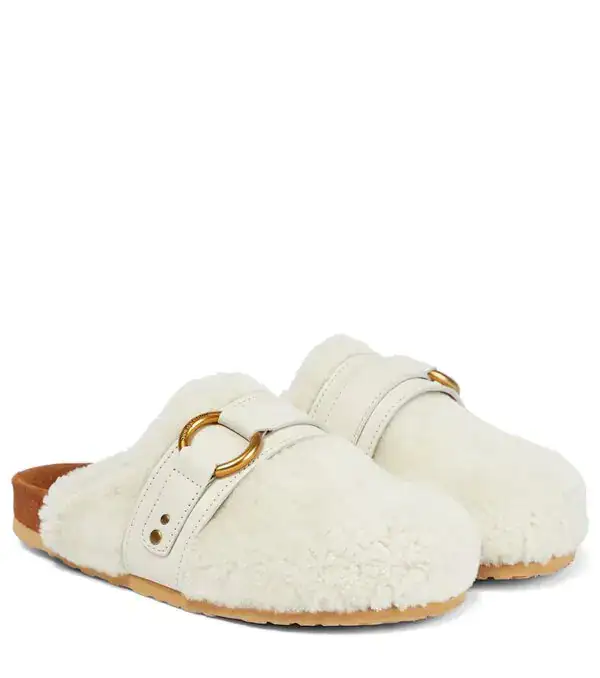 See By Chloé Gema Shearling Mules In White 30% Off Editorialist