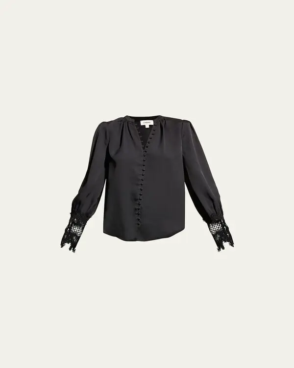 L'Agence Ava Lace-cuff Blouse - Black