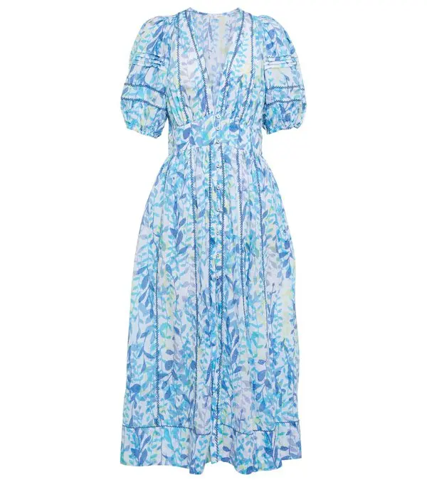 Poupette St Barth Reine Floral Cotton Midi Dress - Blue