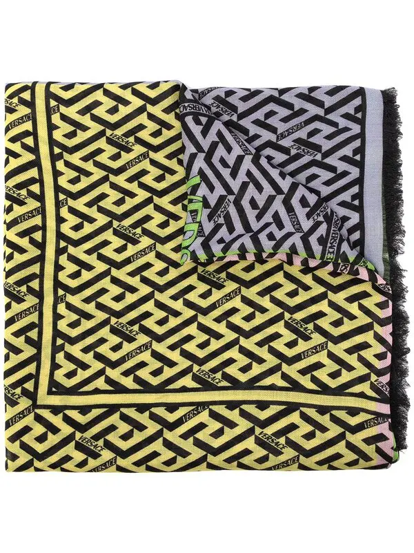 Versace La Greca-print Frayed Scarf