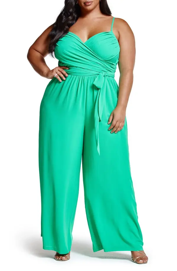 Fashion To Figure Andrea Tie Waist Jumpsuit - Green | Editorialist