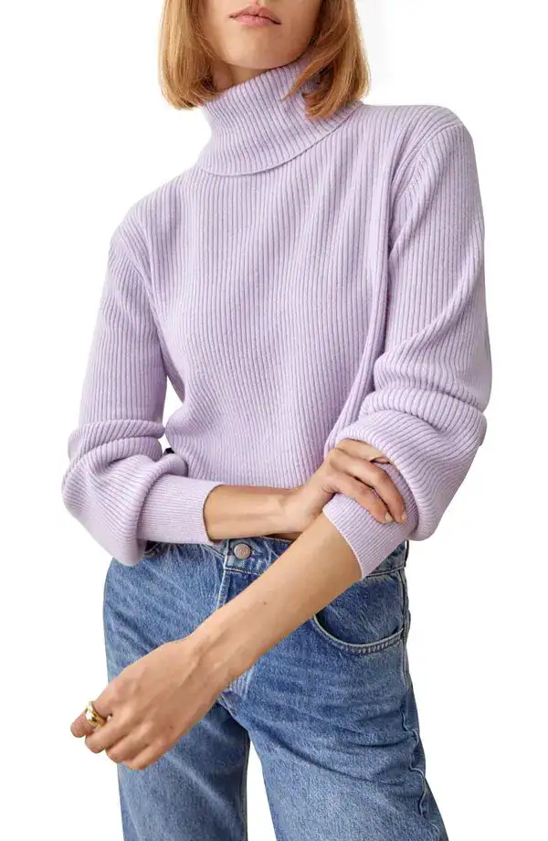 Lavender Turtleneck Cropped Sweater Reformation Luisa Crop