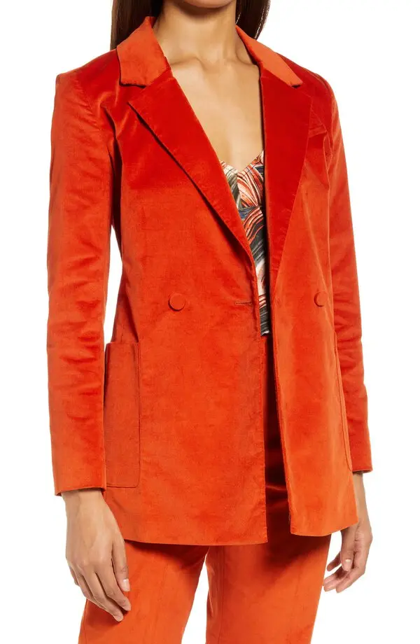 Halogen Double Breasted Velvet Blazer In Rust Rooibos 40% Off