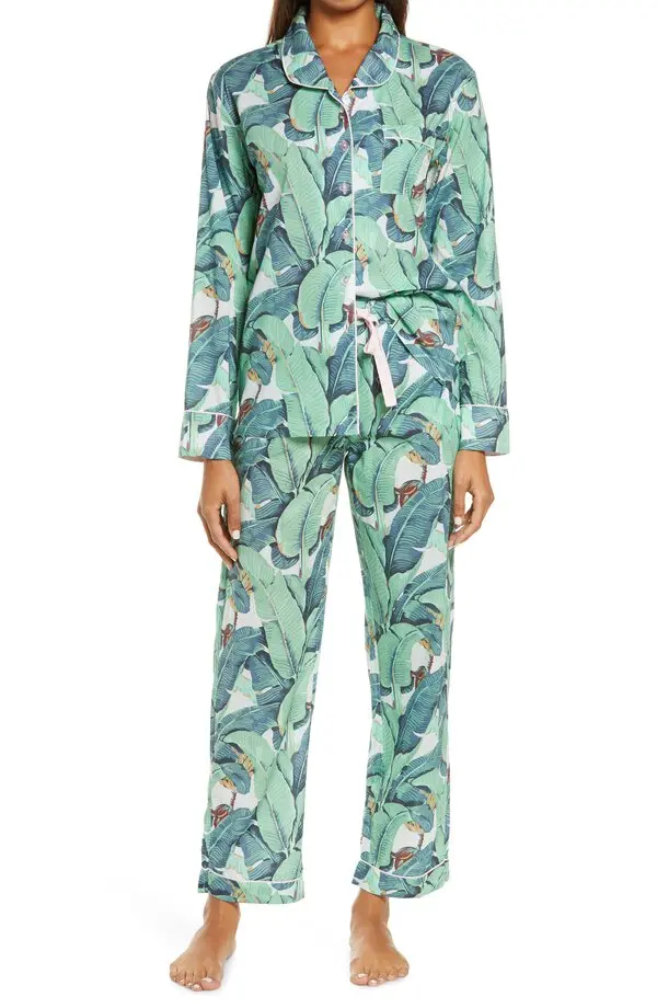 Sant And Abel Martinique Banana Leaf Print Pajamas Green