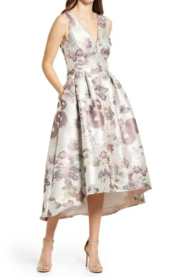 white christmas dresses Teri Jon by Rickie Freeman Women's Metallic Jacquard Shirt Dress Gown - Green - Size 18 main image 0