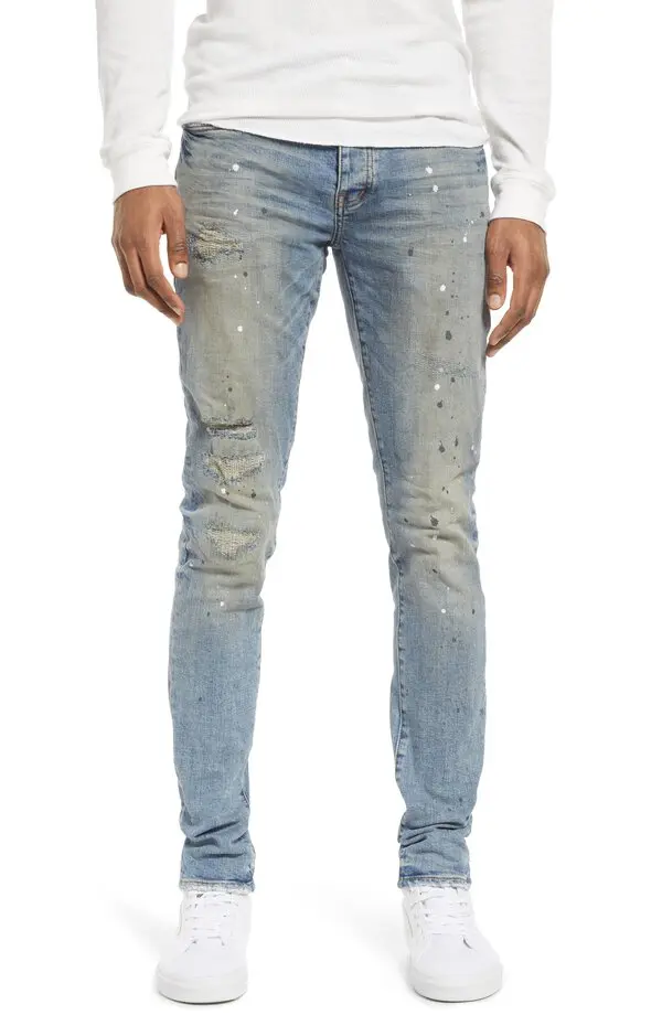 PURPLE BRAND Paint Splatter Destroyed Straight Leg Jeans - Worn Light ...