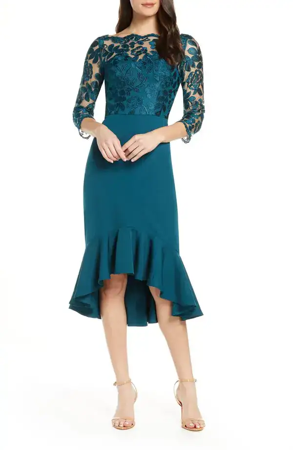 high low embroidered dress Green Embroidered High-Low Maxi Dress main image 1