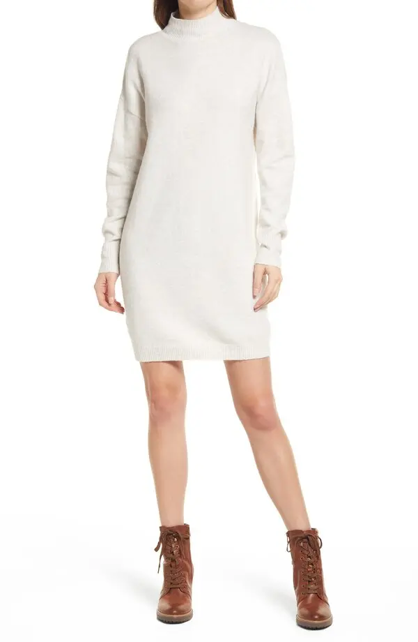 Topshop Knit Mock Neck Long Sleeve Dress - Stone | Editorialist