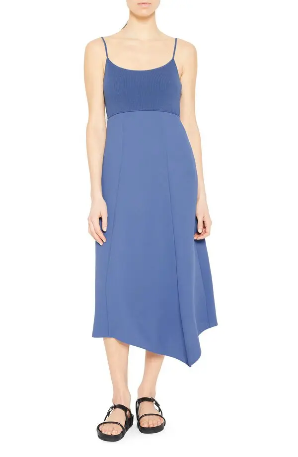 Theory Mixed Media Asymmetric Midi Dress In Steel Blue - 58% Off |  Editorialist