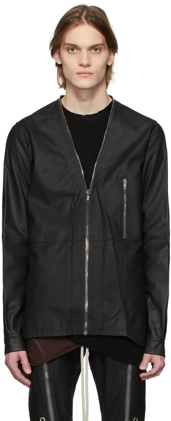 Rick Owens Black Leather Larry Shirt Jacket In 09 Black - 68% Off 
