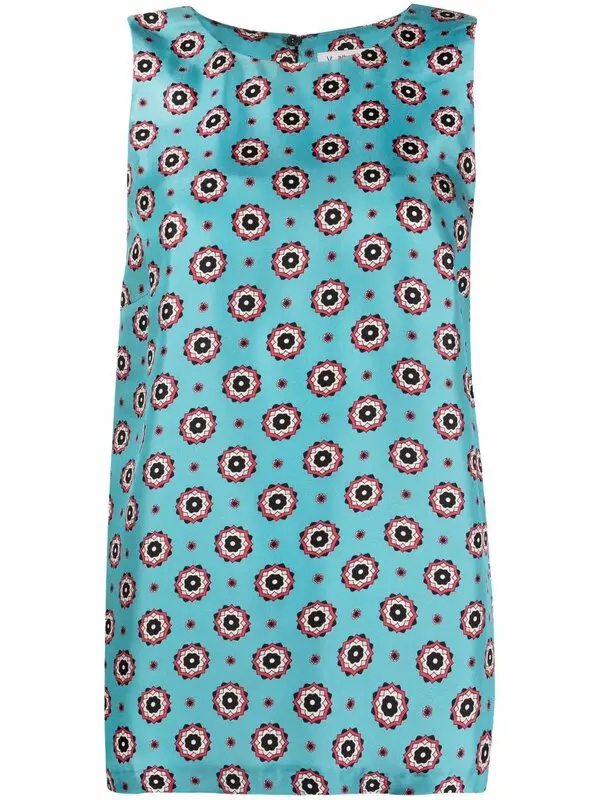 Alberto Biani Medallion-print Sleeveless Silk Blouse
