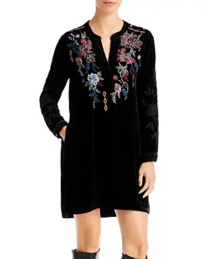 Johnny Was Denali Embroidered Velvet Dress In Black - 40% Off | Editorialist