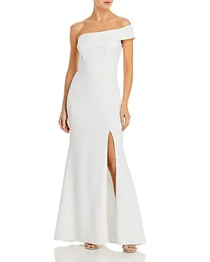 Aqua Scuba Crepe Off-The-Shoulder Gown Exclusive In White 25