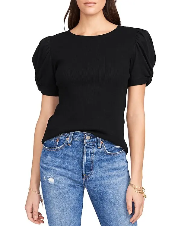 1.State Puff Sleeve Cotton Tee - Rich Black