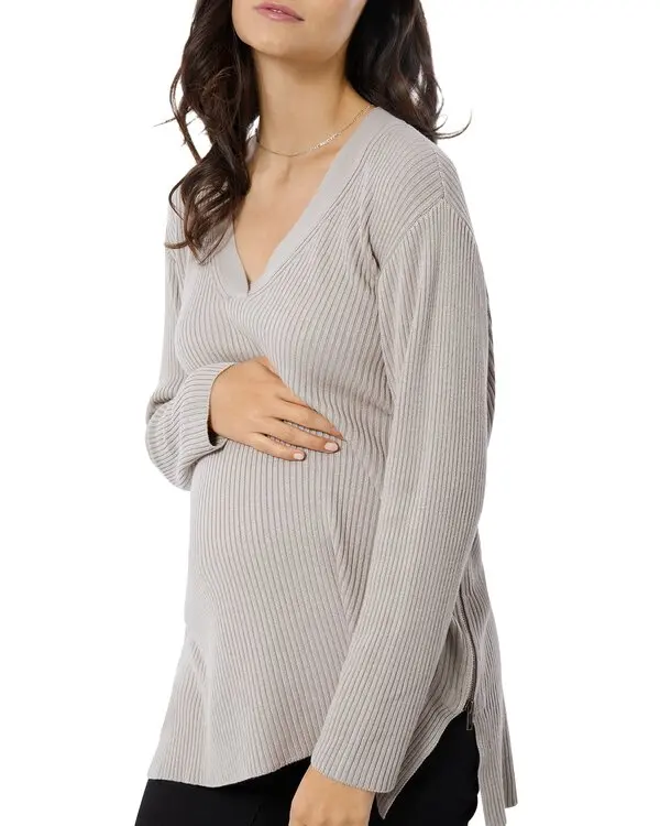 Ingrid & Isabel Side Zip Nursing Sweater - Beige