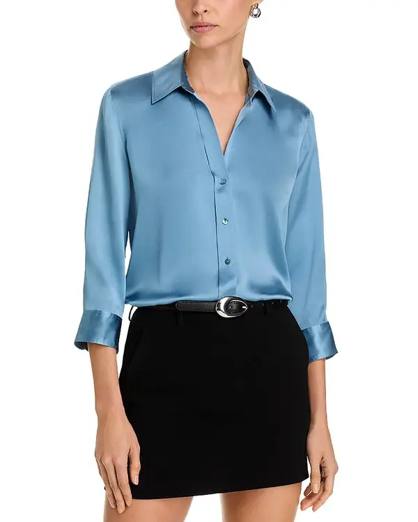 L'Agence Dani Silk Charmeuse Blouse - Blue Mist