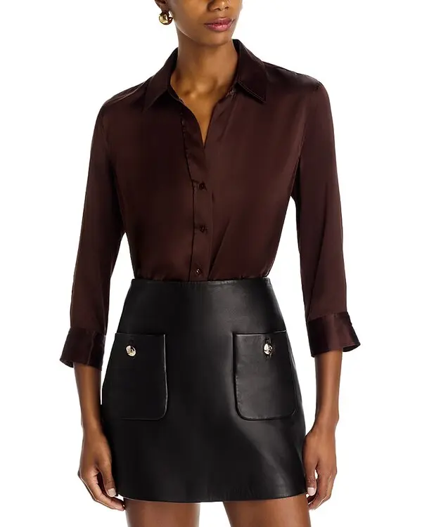 L'Agence Dani Silk Charmeuse Blouse - Coffee Bean