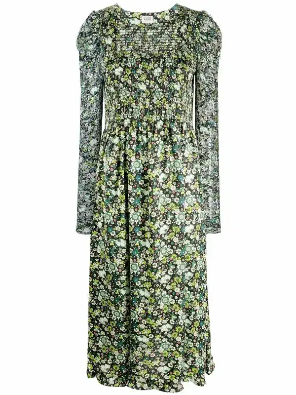 Scotch Soda Floral-Print Midi Dress Green Editorialist