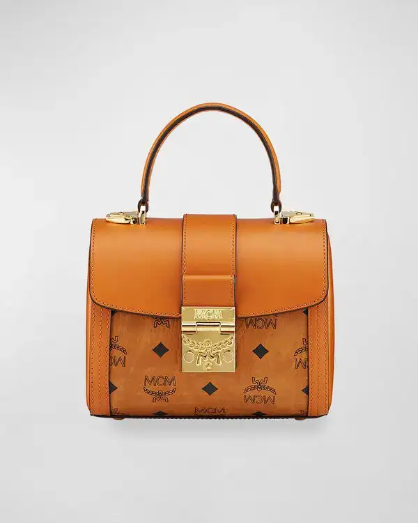 Mcm Tracy Visetos Leather Top-Handle Bag In Cognac 28% Off