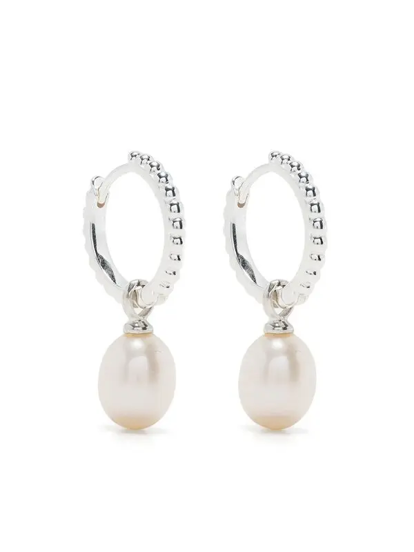 DOWER AND HALL Timeless Oval Pearl Charm Hoop Earrings - Silver