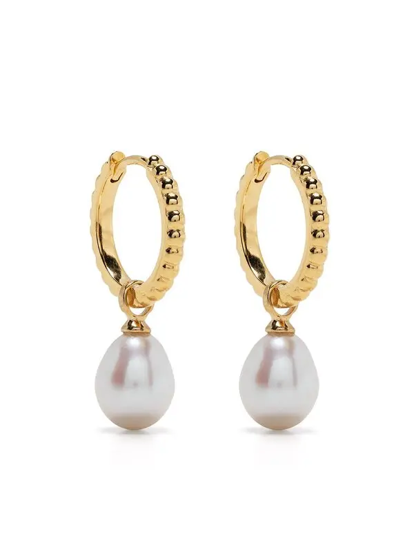 DOWER AND HALL Timeless Oval Pearl Hoop Earrings - Gold