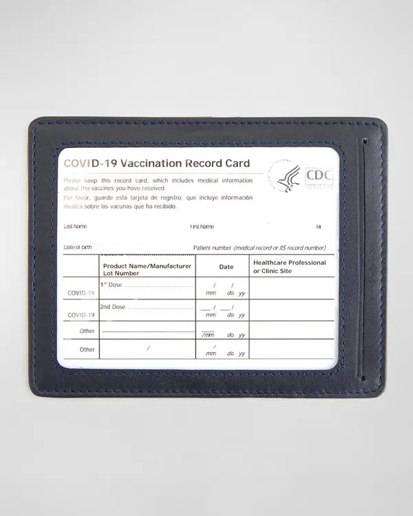 ROYCE NEW YORK Personalized Leather Vaccine Card Holder - Navy Blue