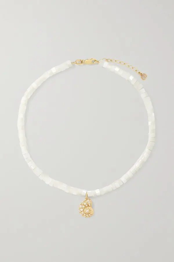 SYDNEY EVAN 14-karat Mother-of-pearl And Diamond Anklet