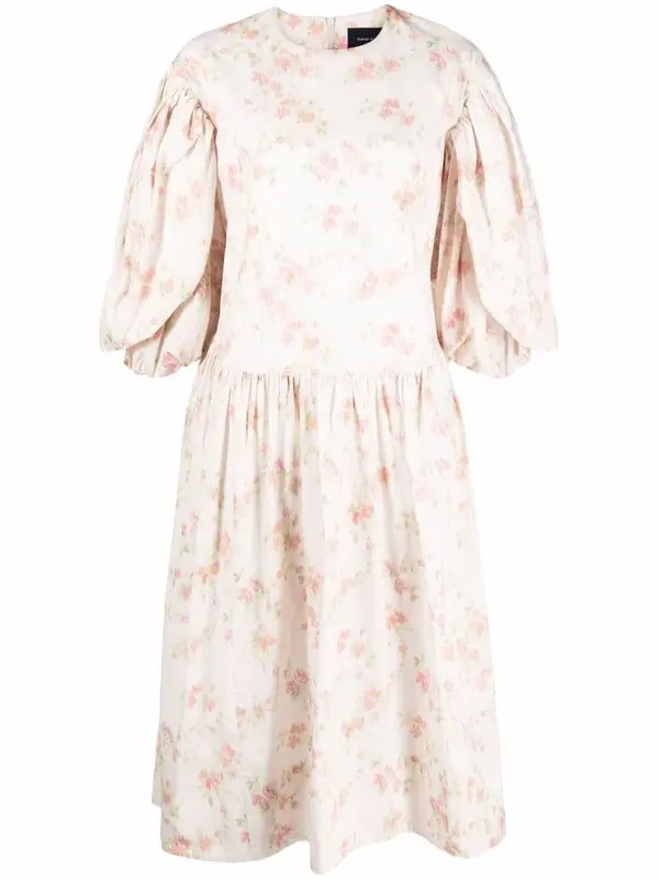 Simone Rocha Floral-print Puff-sleeve Midi Dress