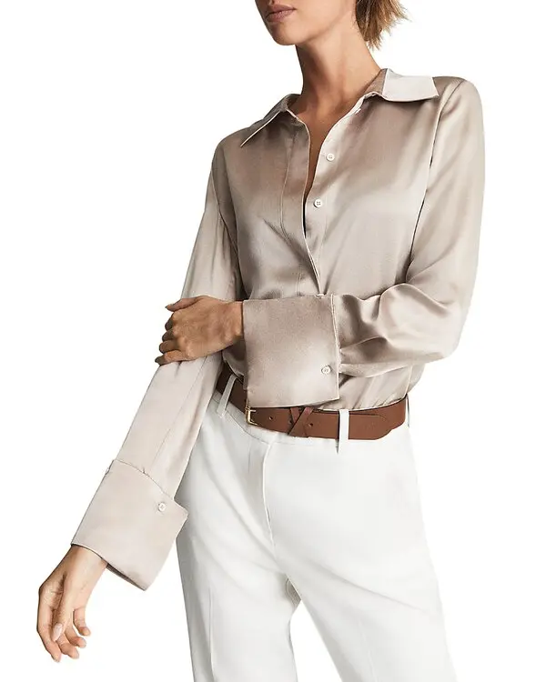 REISS Hailey Button-front Silk Shirt - Champagne