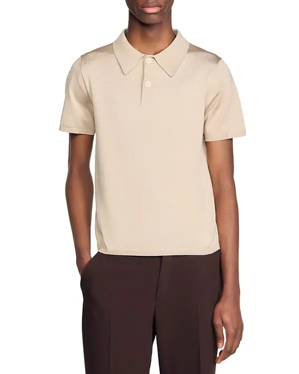 Sandro Pablo Slim Fit Knit Polo Shirt - Oats