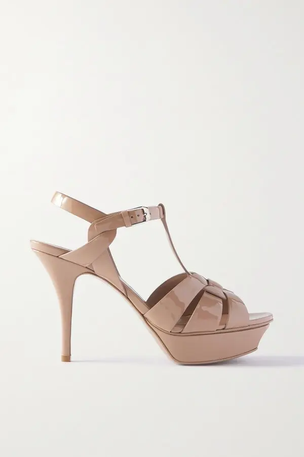 Saint Laurent Tribute Woven Patent-leather Platform Sandals - Neutrals