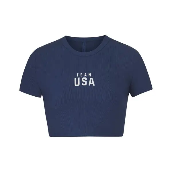 Skims Paralympic Capsule Rib Cropped Sleep T-Shirt - Navy 